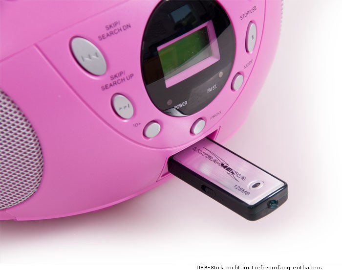 Portable CD-Player USB MP3 Kids Girls Design Radio AUX Denver TCU-203C pink